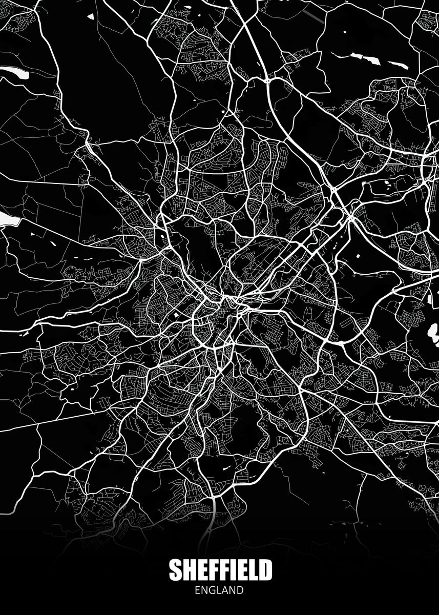 'Sheffield England Map' Poster, picture, metal print, paint by Zake ...