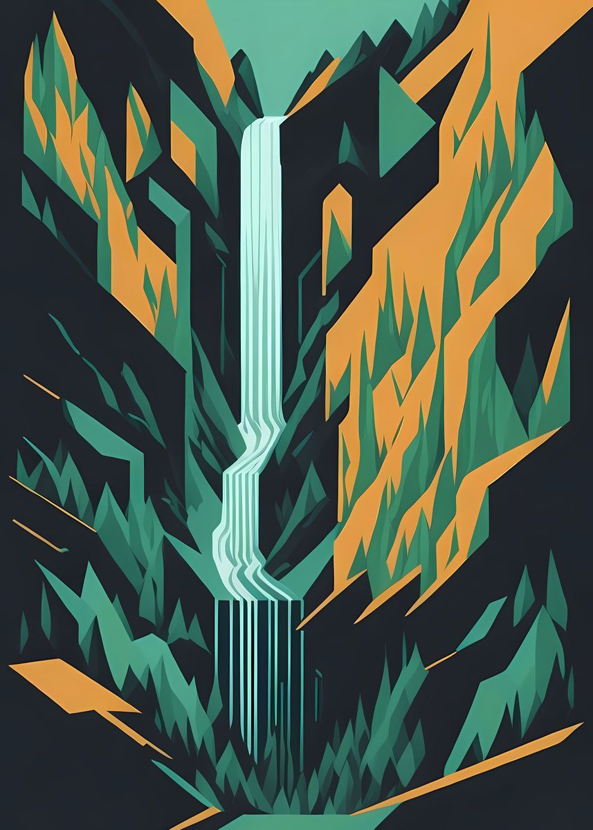 'Geometric Rocky Waterfall' Poster, picture, metal print, paint by ...