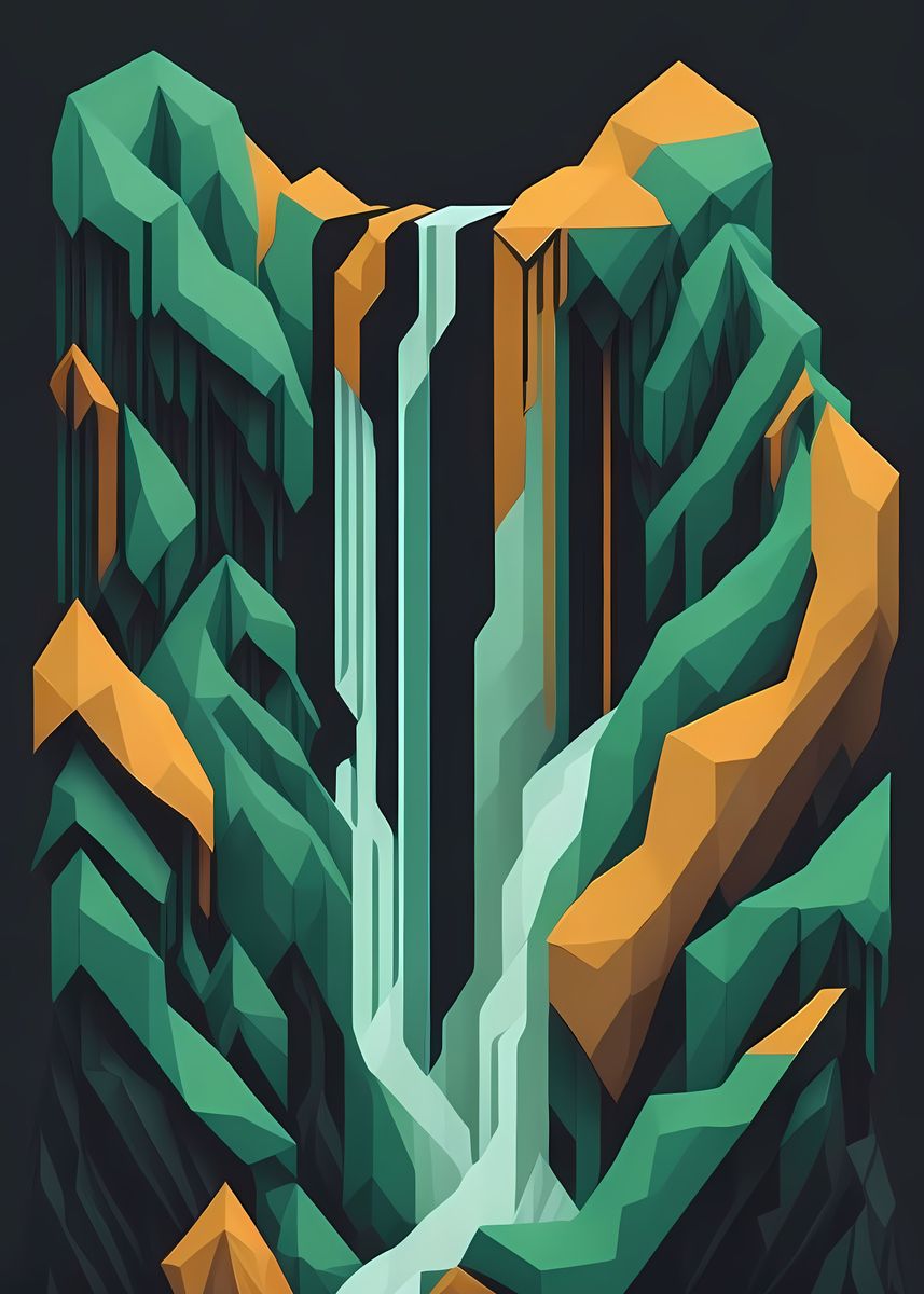 'Geometric Rocky Waterfall' Poster, picture, metal print, paint by ...