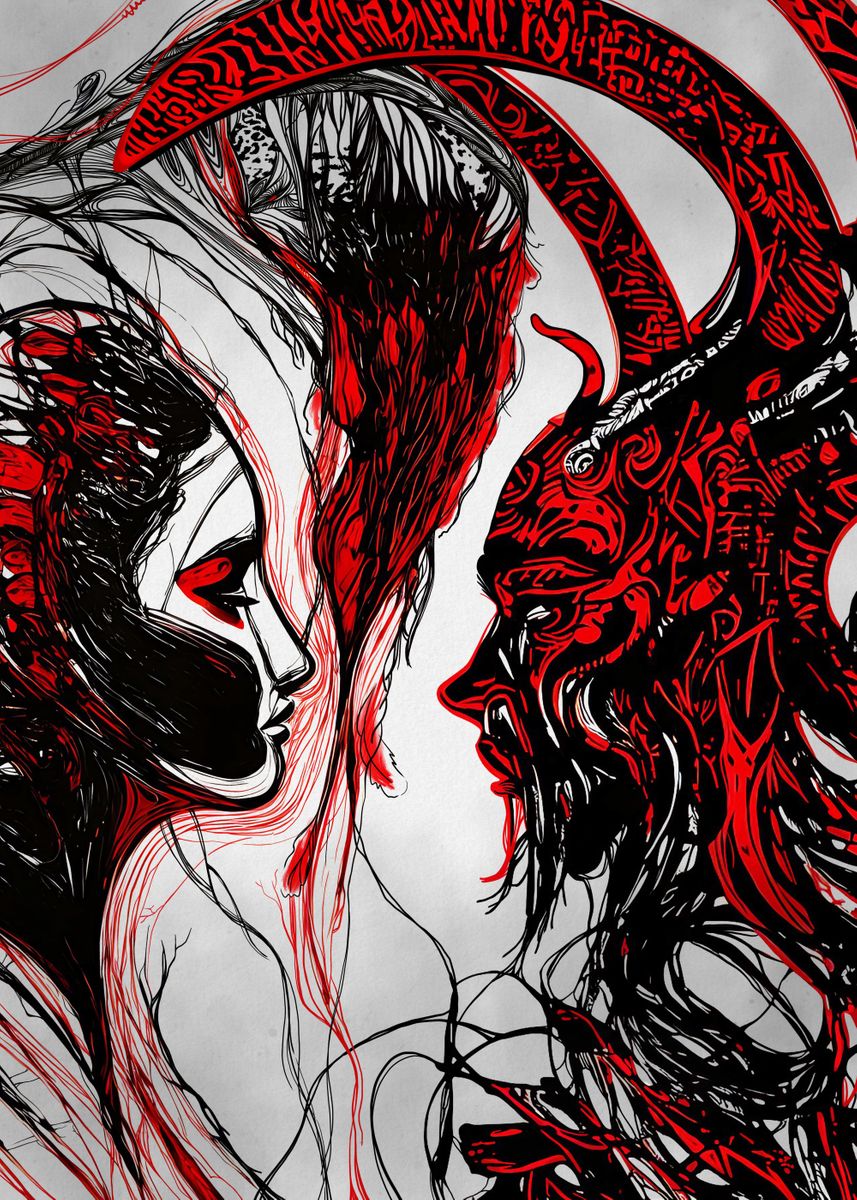 'Angel and demon' Poster, picture, metal print, paint by Anna Asatryan ...