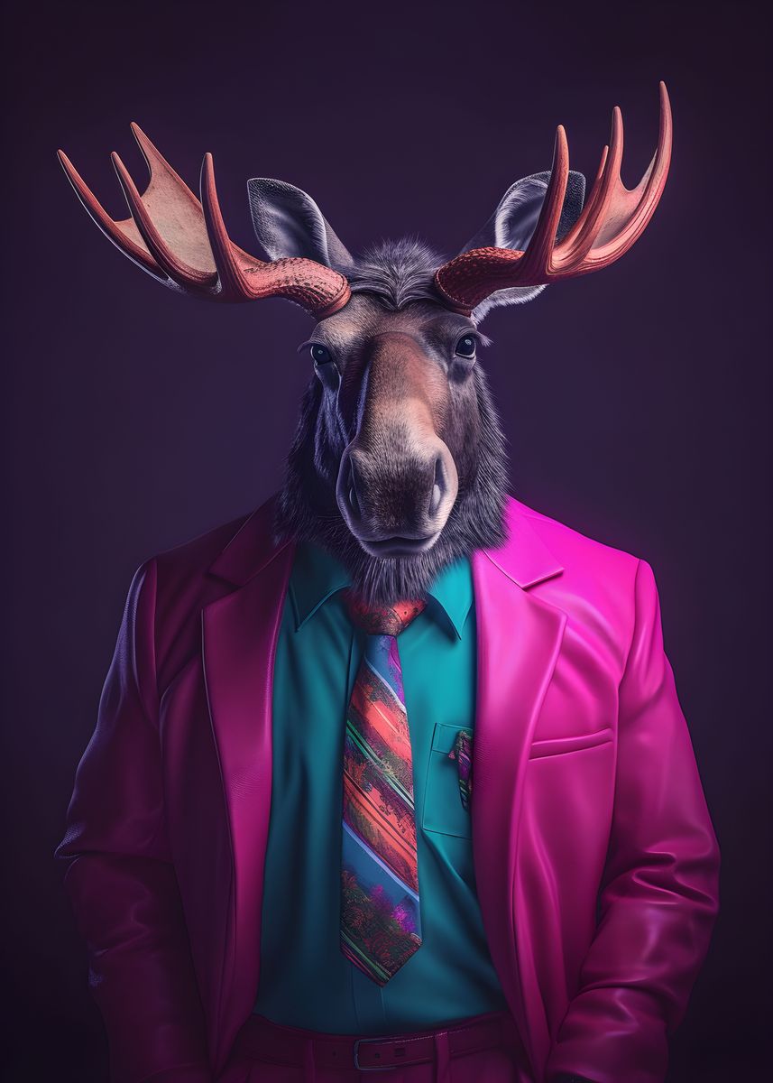 '80s Style Moose' Poster, picture, metal print, paint by Makadur | Displate