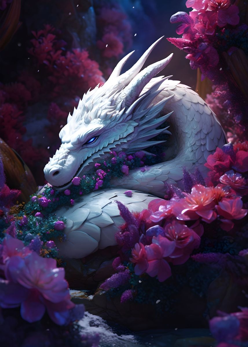 'Dragons Floral Doze' Poster, picture, metal print, paint by ...