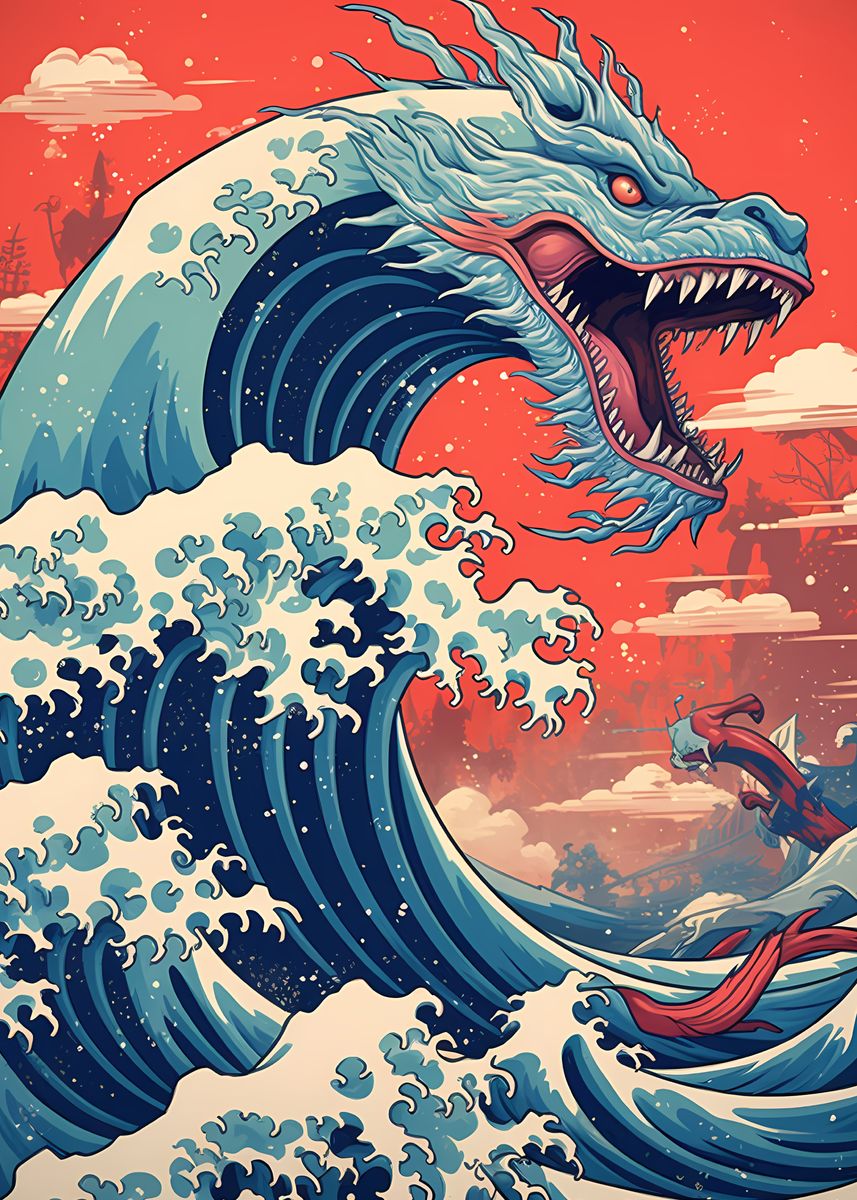'Water Dragon Wave Kaganawa' Poster, picture, metal print, paint by ...