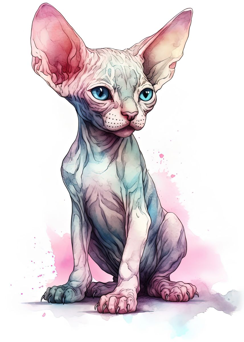 'Baby Sphinx Cat Kitten' Poster, picture, metal print, paint by ...