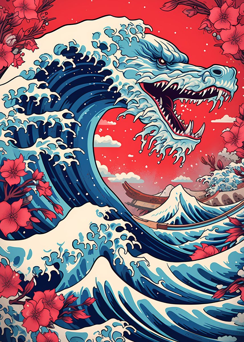 'Dragon Wave Off Kaganawa' Poster, picture, metal print, paint by ...