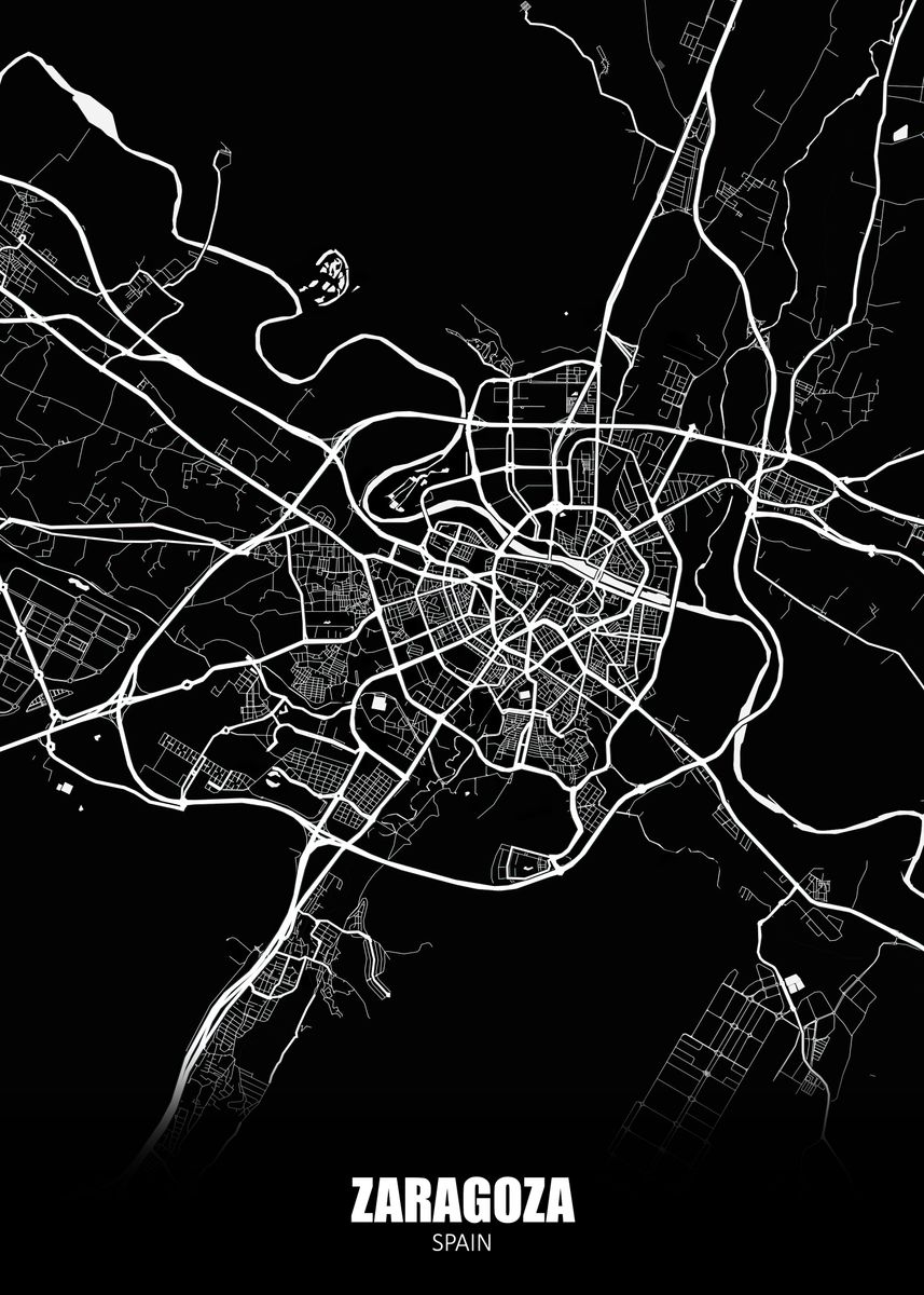 'Zaragoza Spain Map' Poster, picture, metal print, paint by Zake Yonkou ...