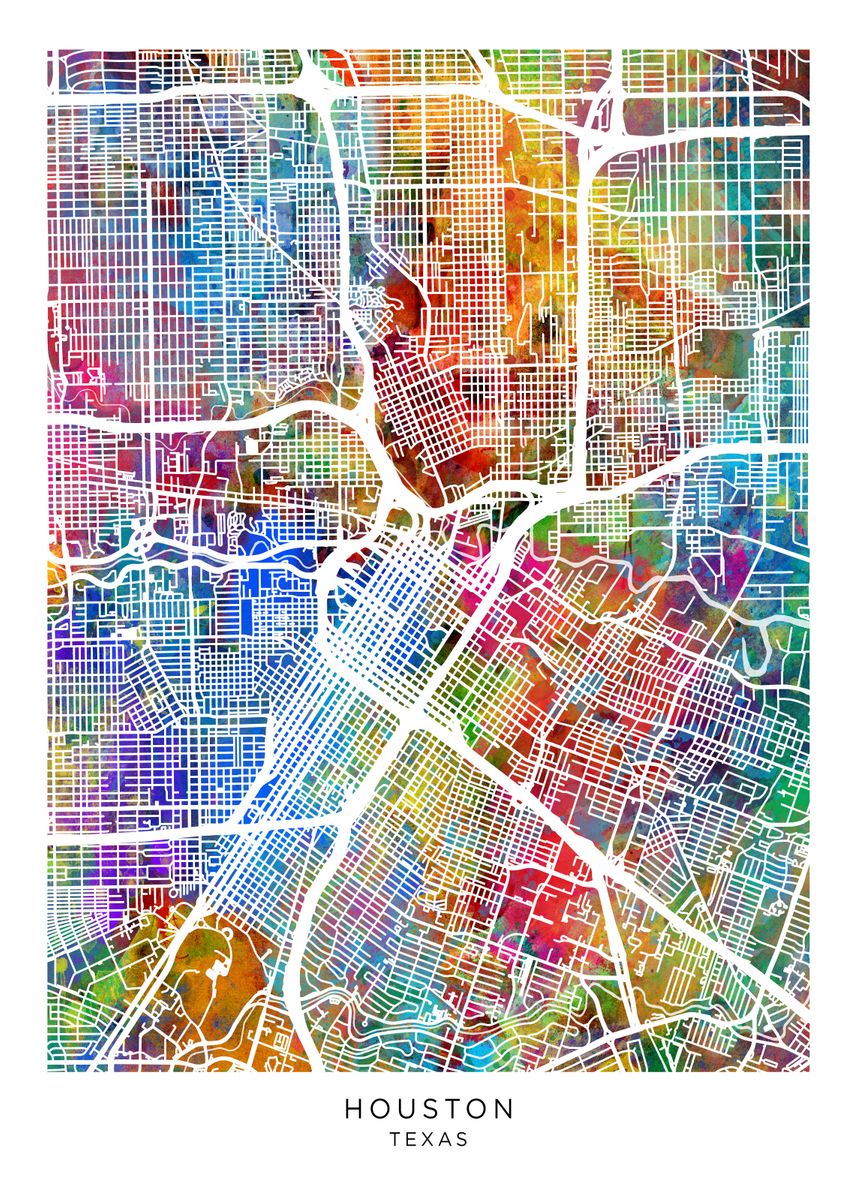 'Houston Texas Map' Poster, picture, metal print, paint by Michael ...