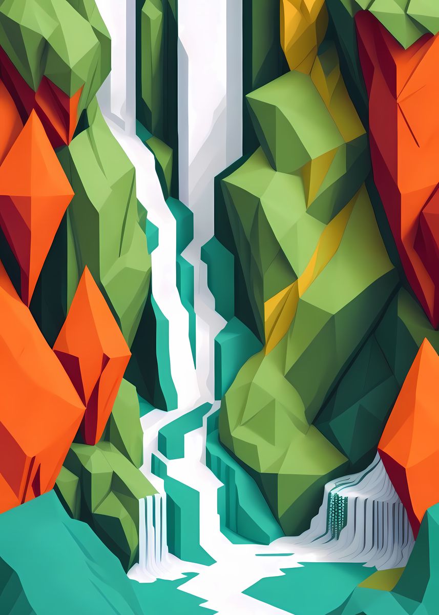 'Geometric Rocky Waterfall' Poster by Evanz Tampubolon | Displate