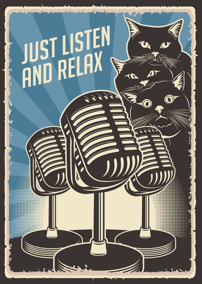 'Funny Cat Podcast' Poster, picture, metal print, paint by XandYart ...