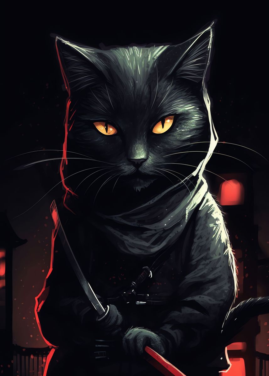 'Ninja Assassin Cat Funny' Poster, picture, metal print, paint by ...