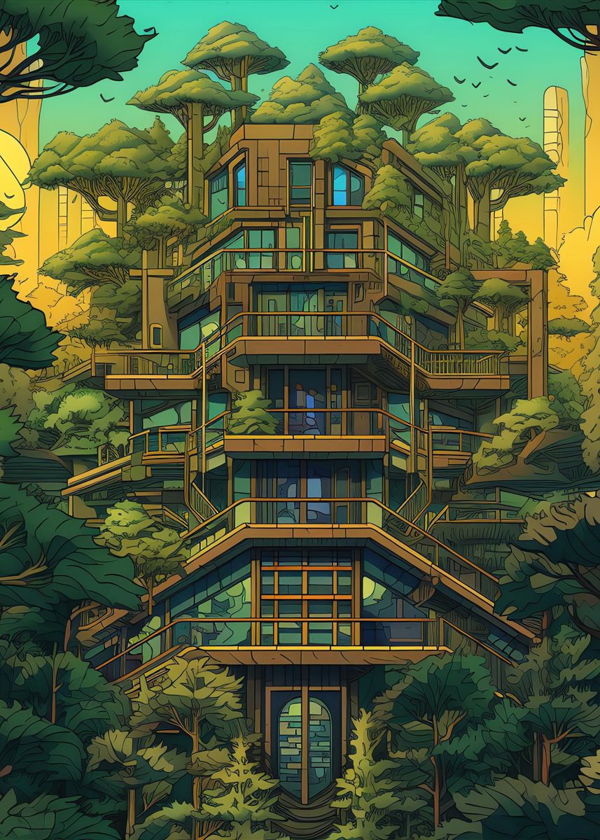 'Tree House ' Poster, picture, metal print, paint by Abu Abu | Displate