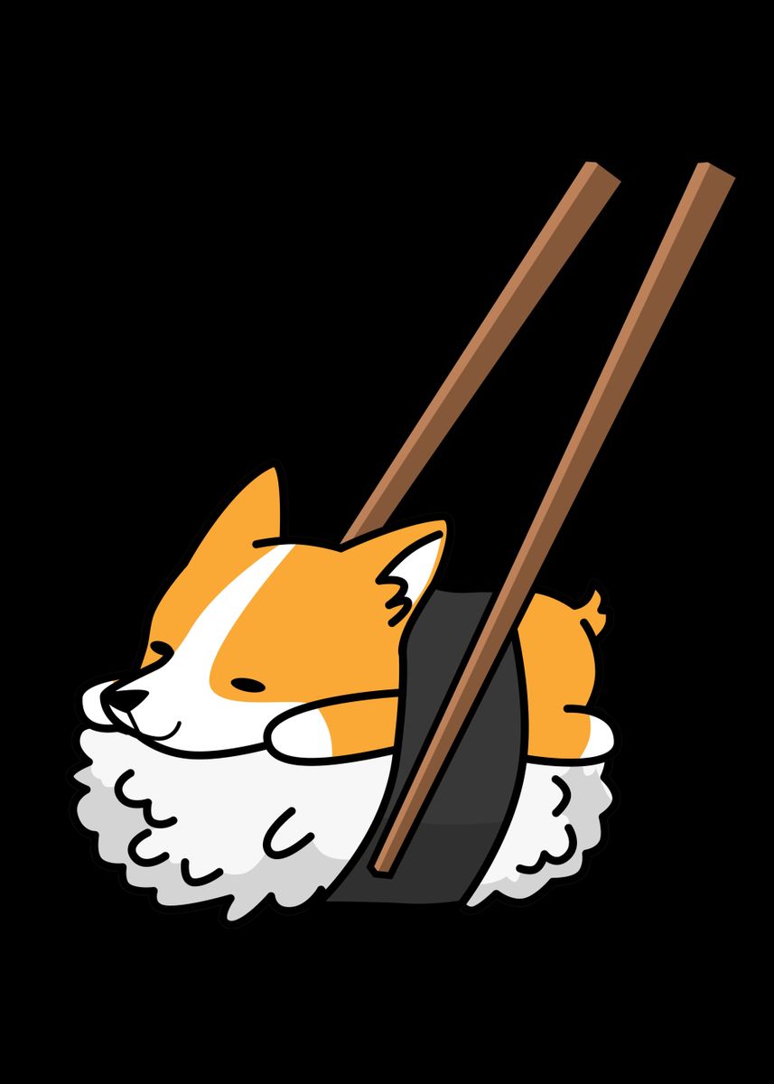 'Corgi Nigiri Sushi ' Poster, picture, metal print, paint by PetPrints | Displate