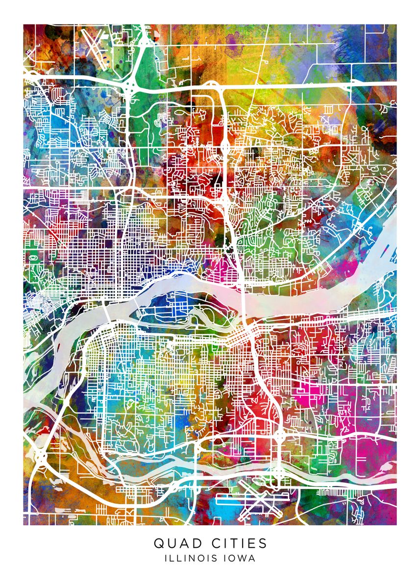 'Quad Cities Map' Poster, picture, metal print, paint by Michael ...