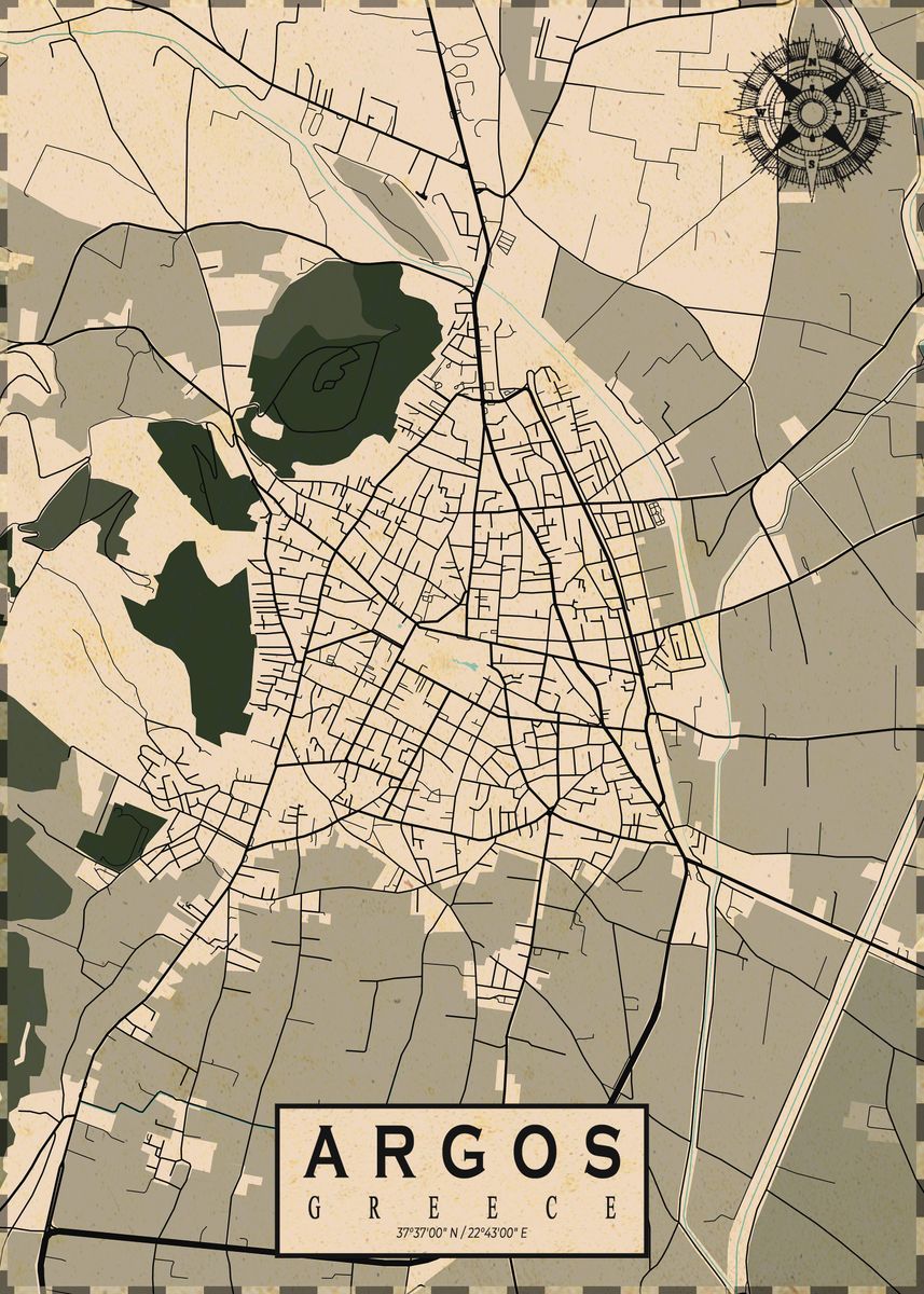 'Argos City Map Vintage' Poster, picture, metal print, paint by deMAP ...