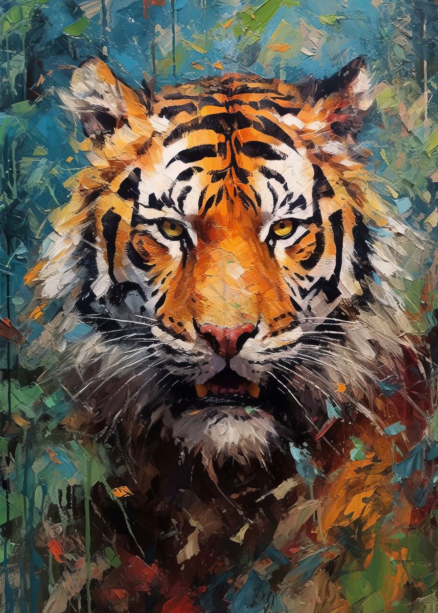 'Palette Tiger painting' Poster, picture, metal print, paint by Karolina Cemerkiene | Displate