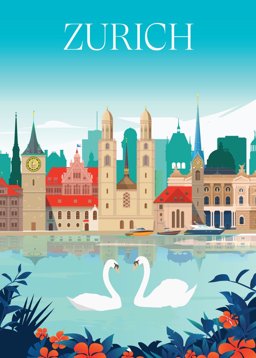 'Zurich Switzerland' Poster, picture, metal print, paint by Caravan ...