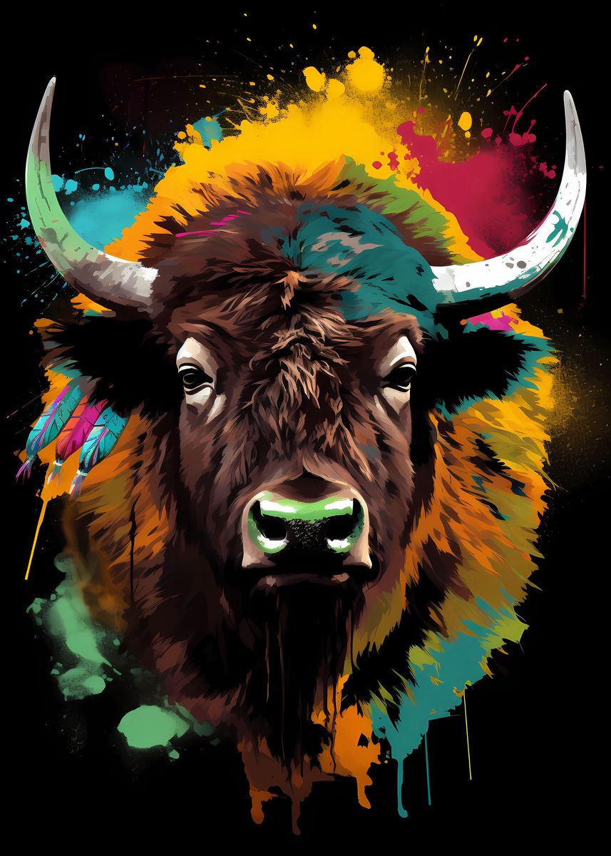 'Bison Colorful Buffalo' Poster, picture, metal print, paint by AnHa ...