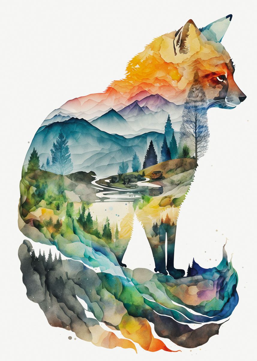 'Nature Shaped fox animals' Poster by Elz art | Displate