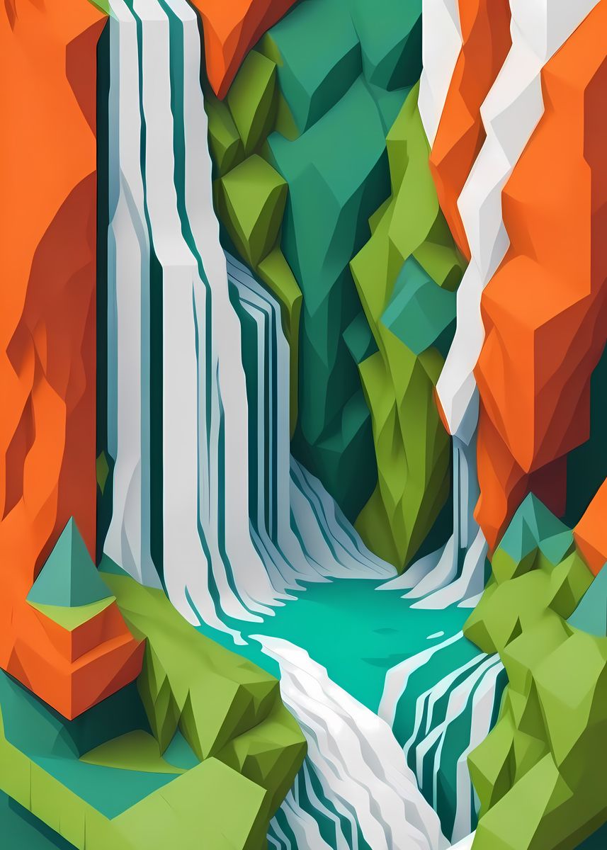 'Geometric Rocky Waterfall' Poster by Evanz Tampubolon | Displate