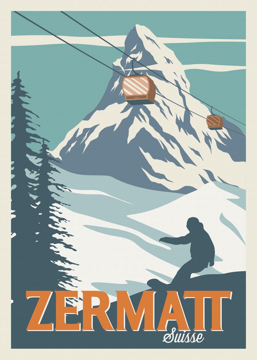 'Ski resort winter travel' Poster, picture, metal print, paint by Le ...