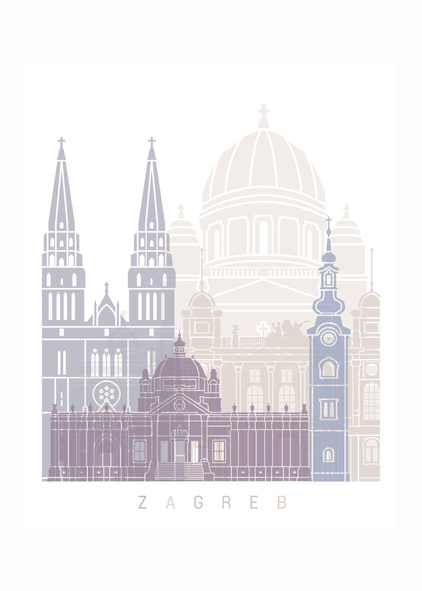 'Zagreb skyline poster ' Poster, picture, metal print, paint by ...