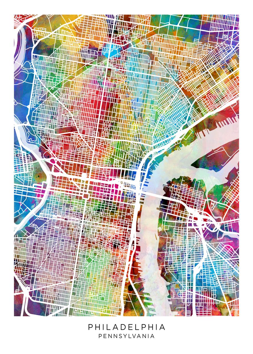 'Philadelphia Map' Poster, picture, metal print, paint by Michael ...