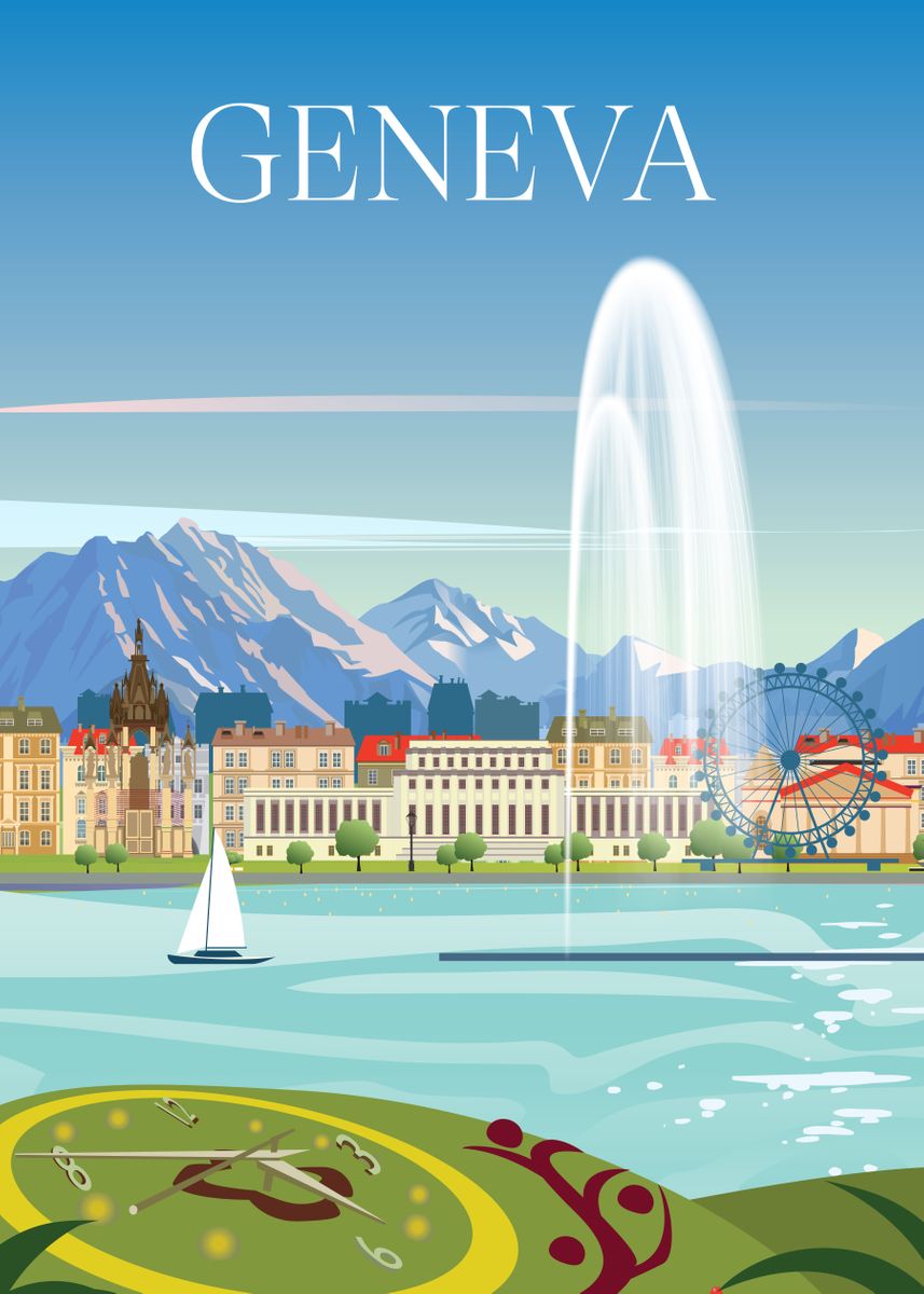 'Geneva Switzerland ' Poster, picture, metal print, paint by Caravan ...
