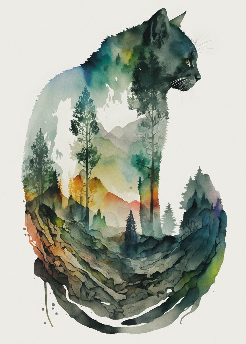 'Cat nature abstract' Poster, picture, metal print, paint by Elz art ...