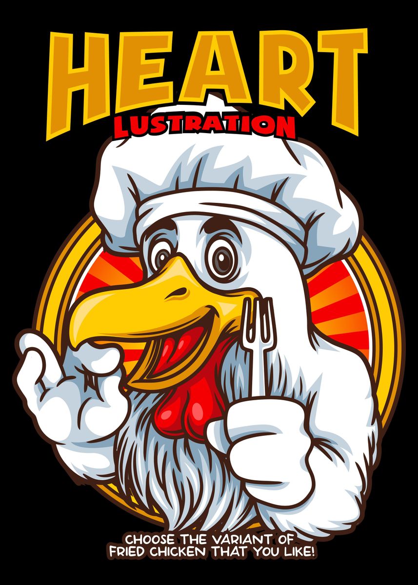'Chicken Chef Mascot Text' Poster, picture, metal print, paint by ...