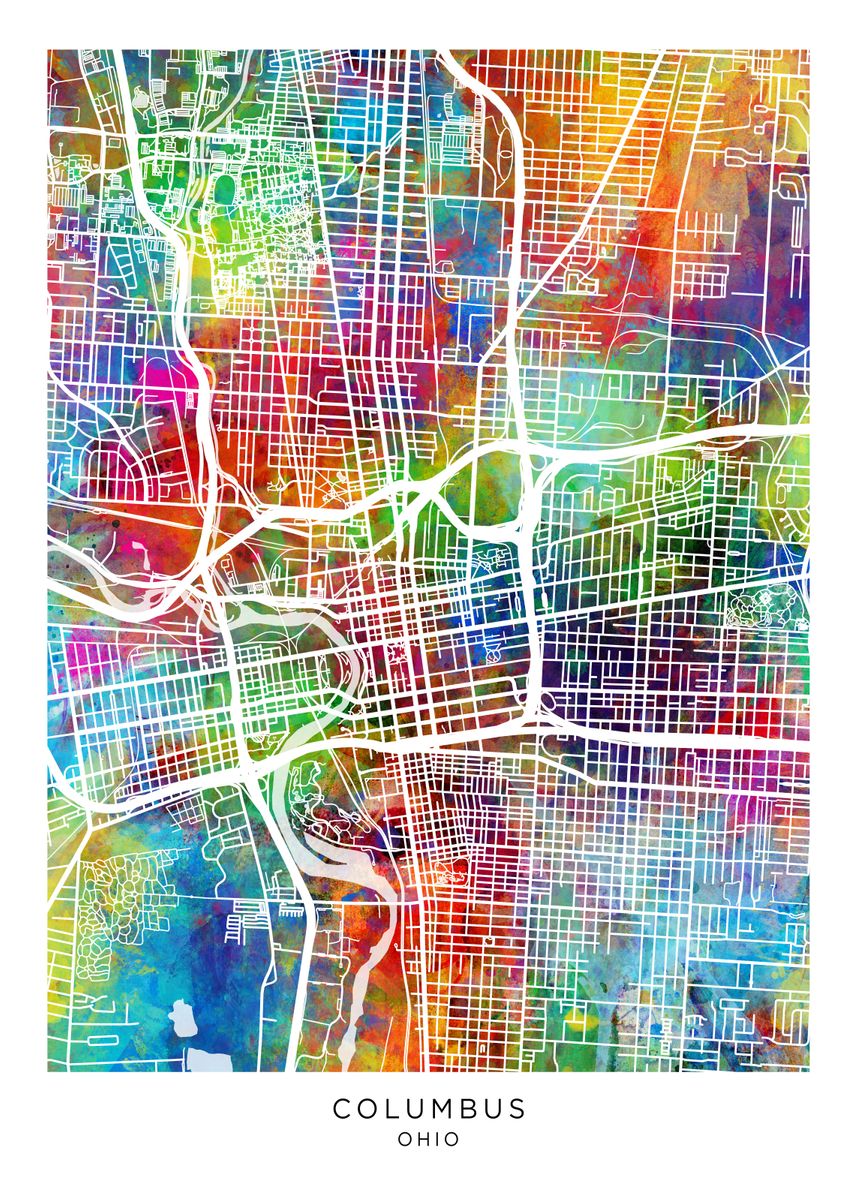 'Columbus Ohio Map' Poster, picture, metal print, paint by Michael ...