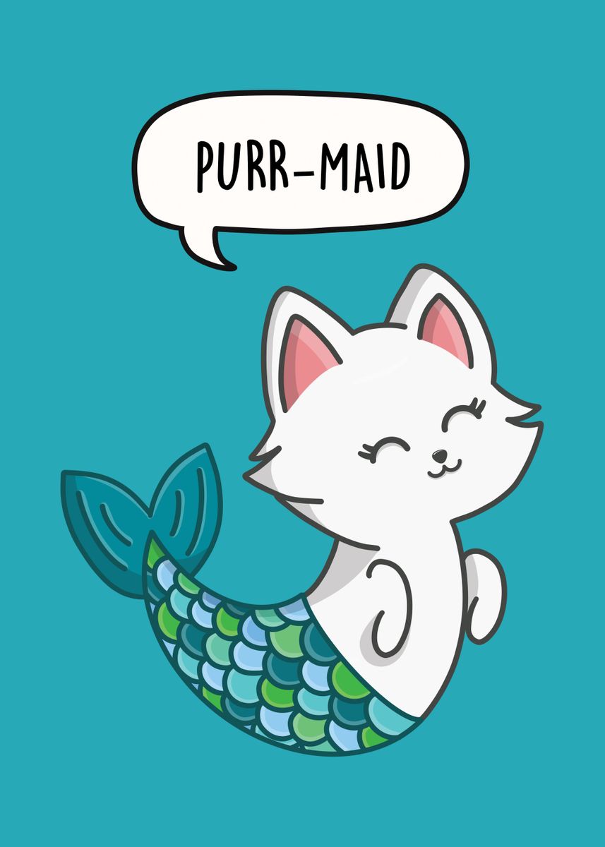 'Purrmaid' Poster, picture, metal print, paint by LEFD Designs | Displate
