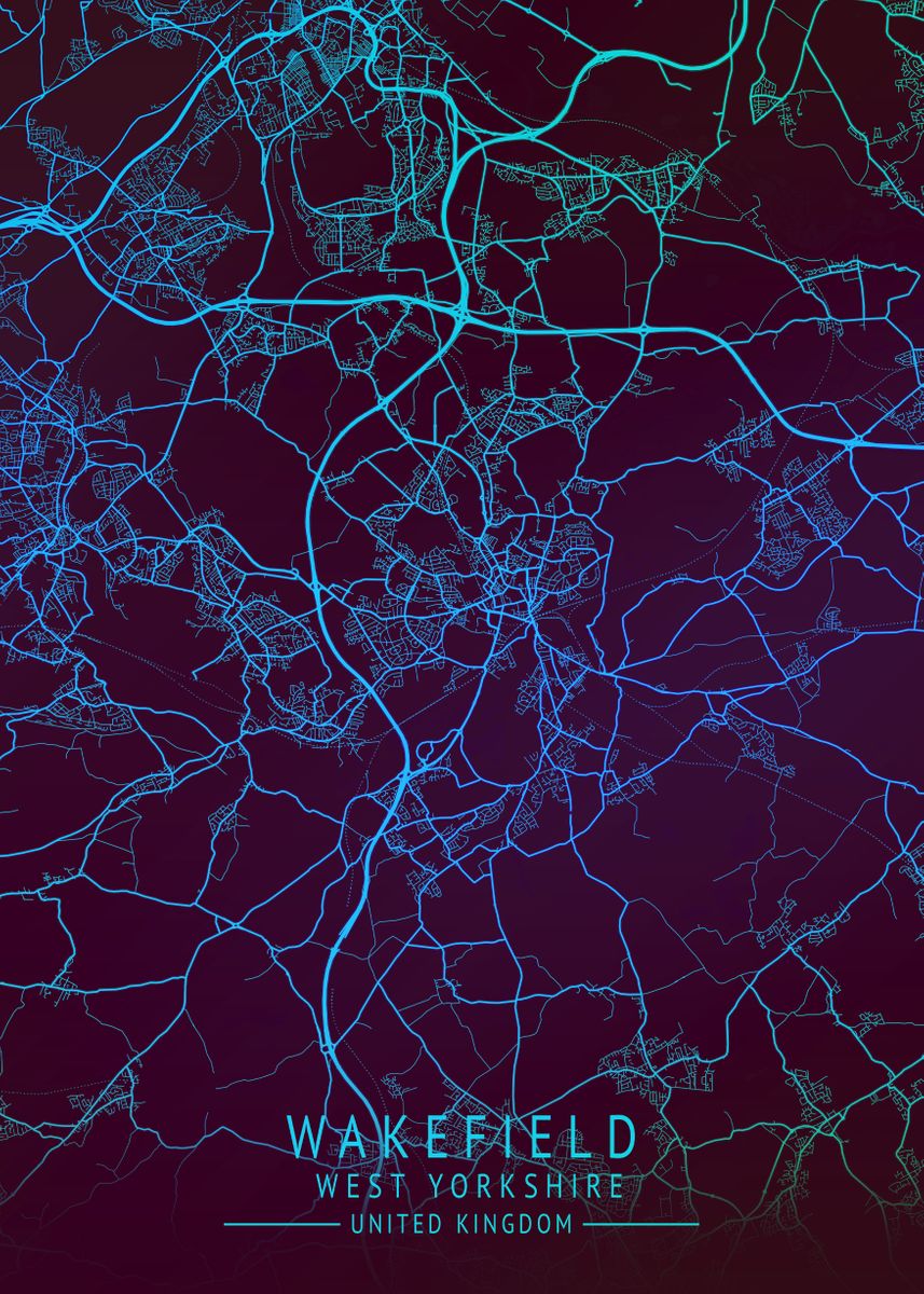 'Wakefield UK City Map' Poster, picture, metal print, paint by Gigi Bgm ...