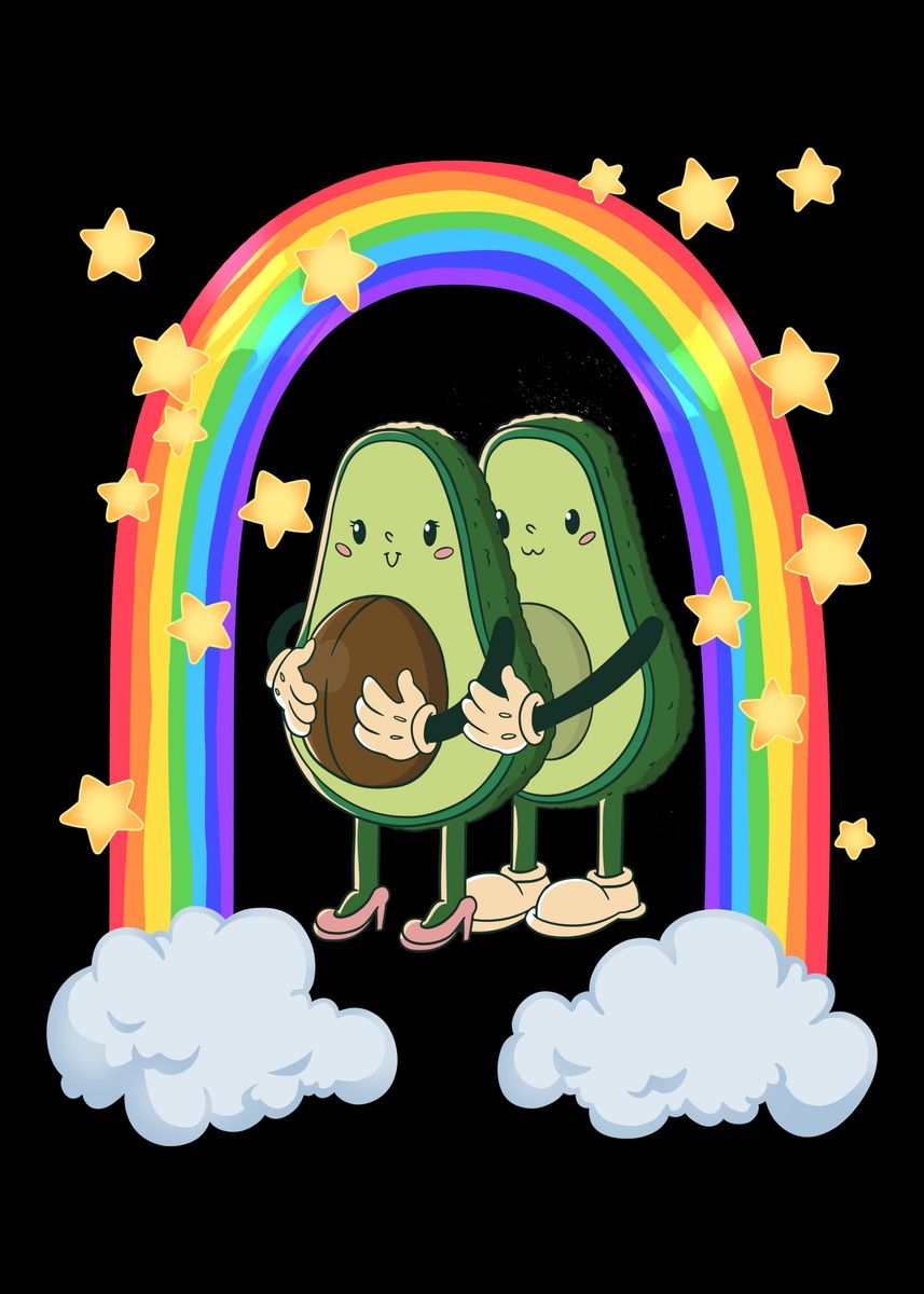 'Two avocados run through t' Poster, picture, metal print, paint by ...