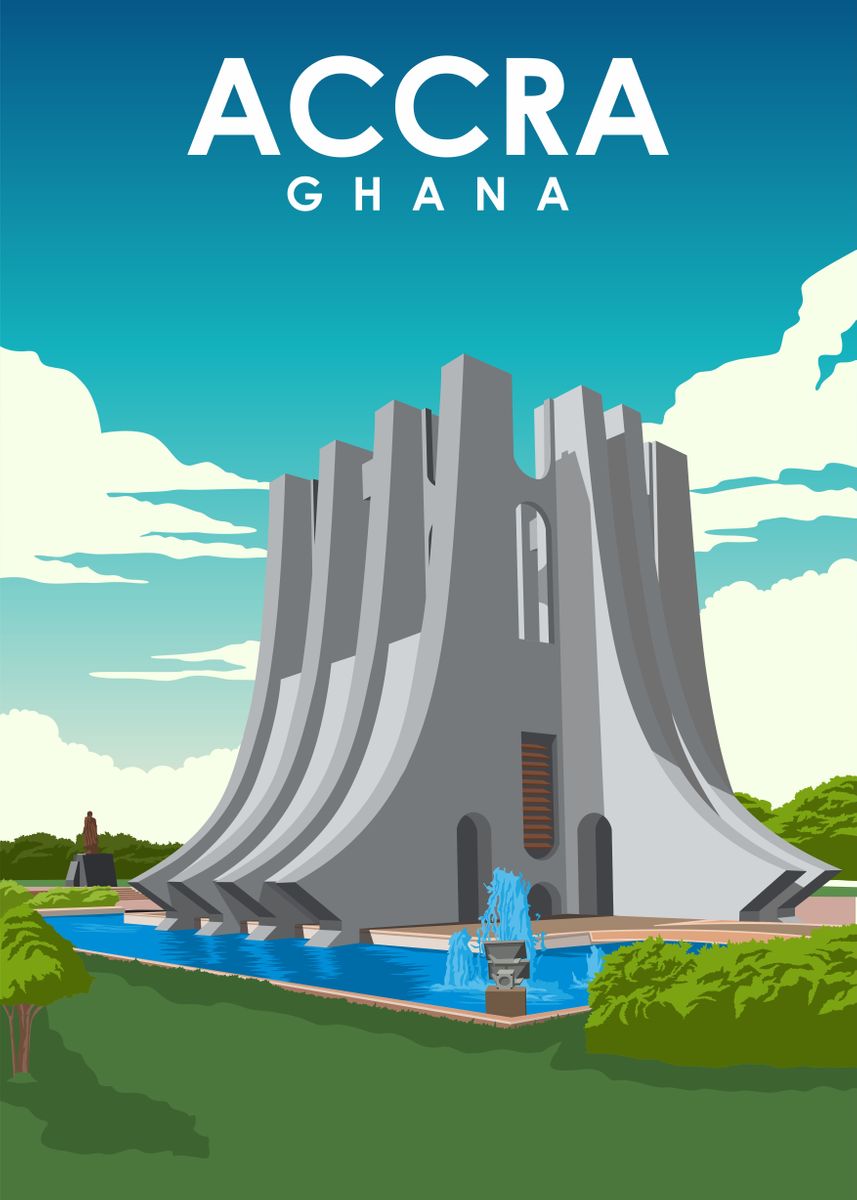 'Accra Ghana Travel Poster' Poster, picture, metal print, paint by Jorn ...