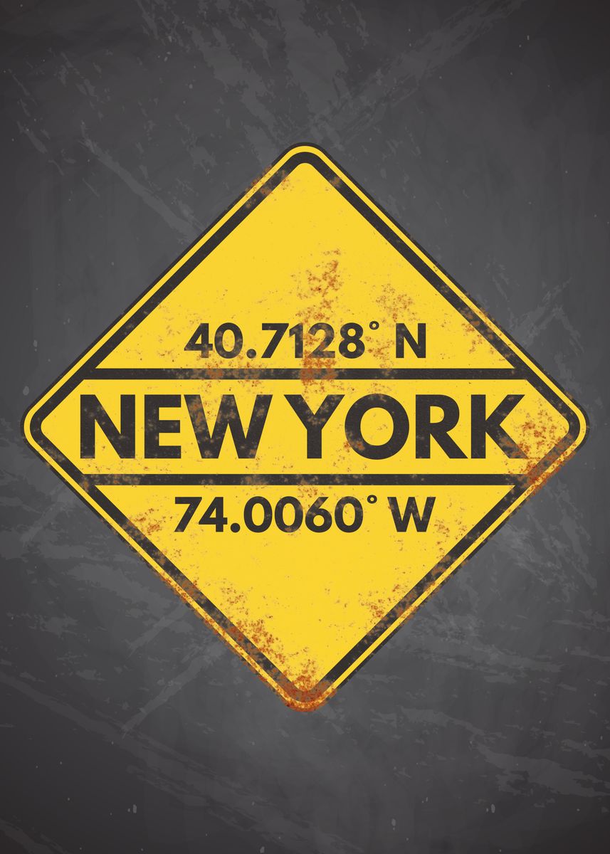 'Vintage New York Sign' Poster, picture, metal print, paint by ...
