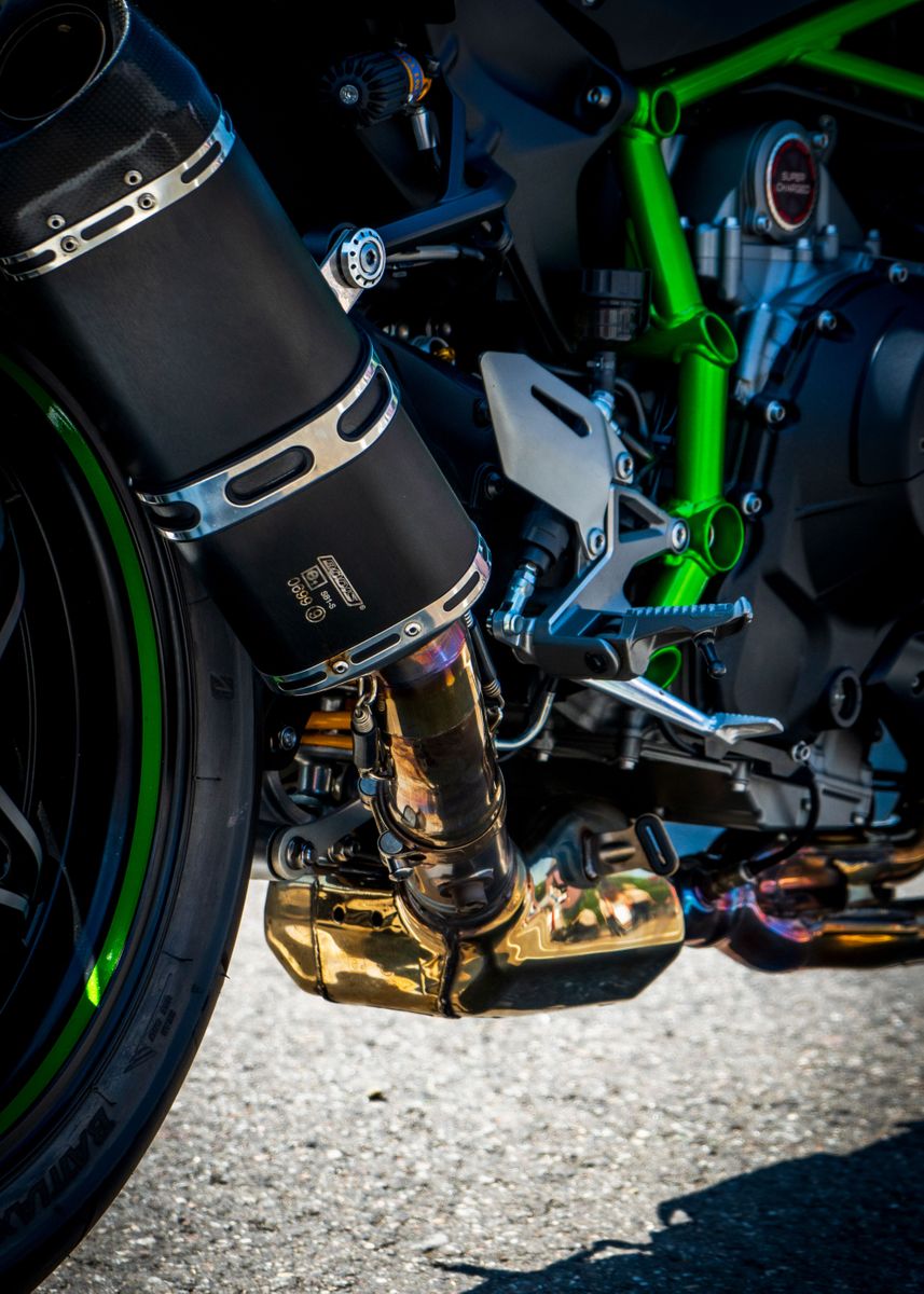 'Kawasaki Ninja H2 Exhaust' Poster, picture, metal print, paint by Nils ...