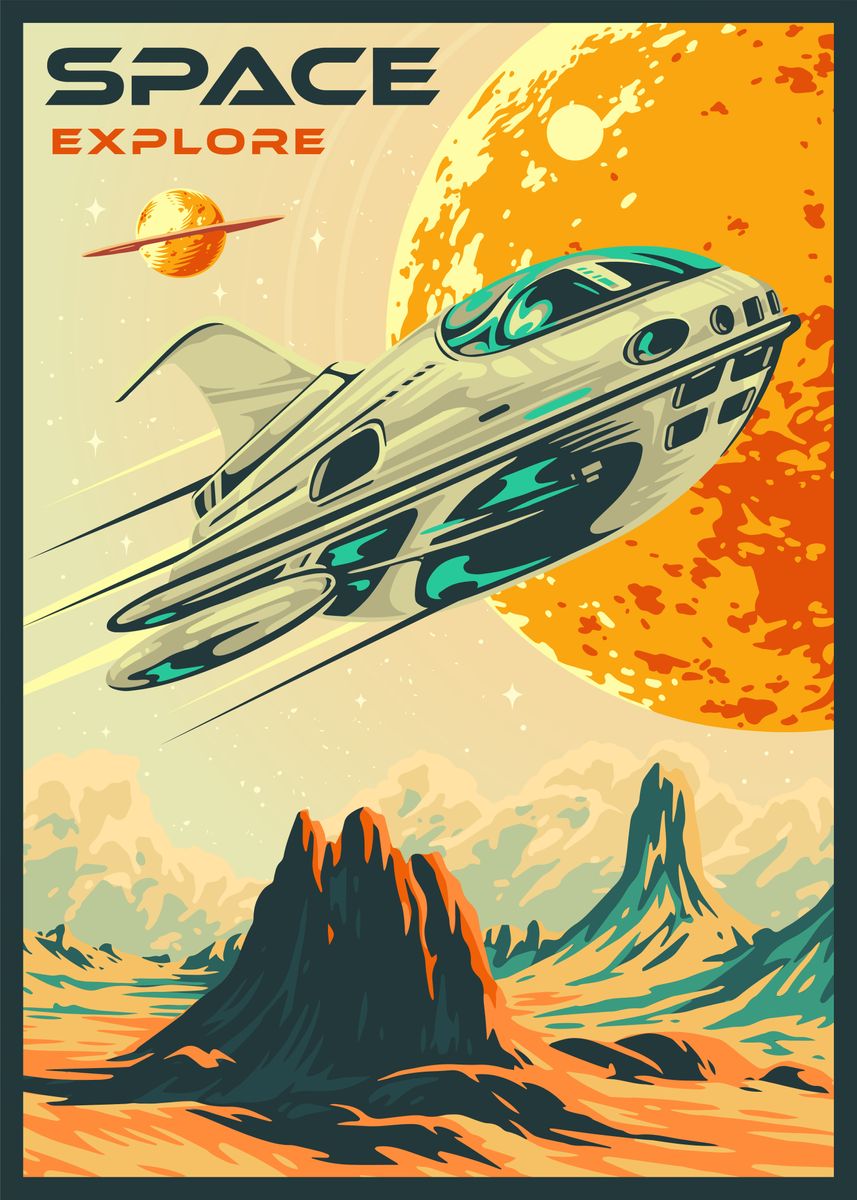 'Space Explore Spaceship' Poster, picture, metal print, paint by ...