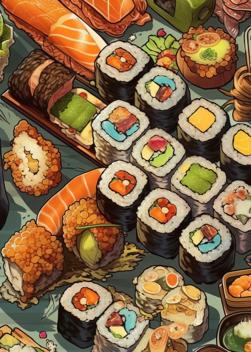 'Retro sushi' Poster, picture, metal print, paint by Graphic Japanese ...