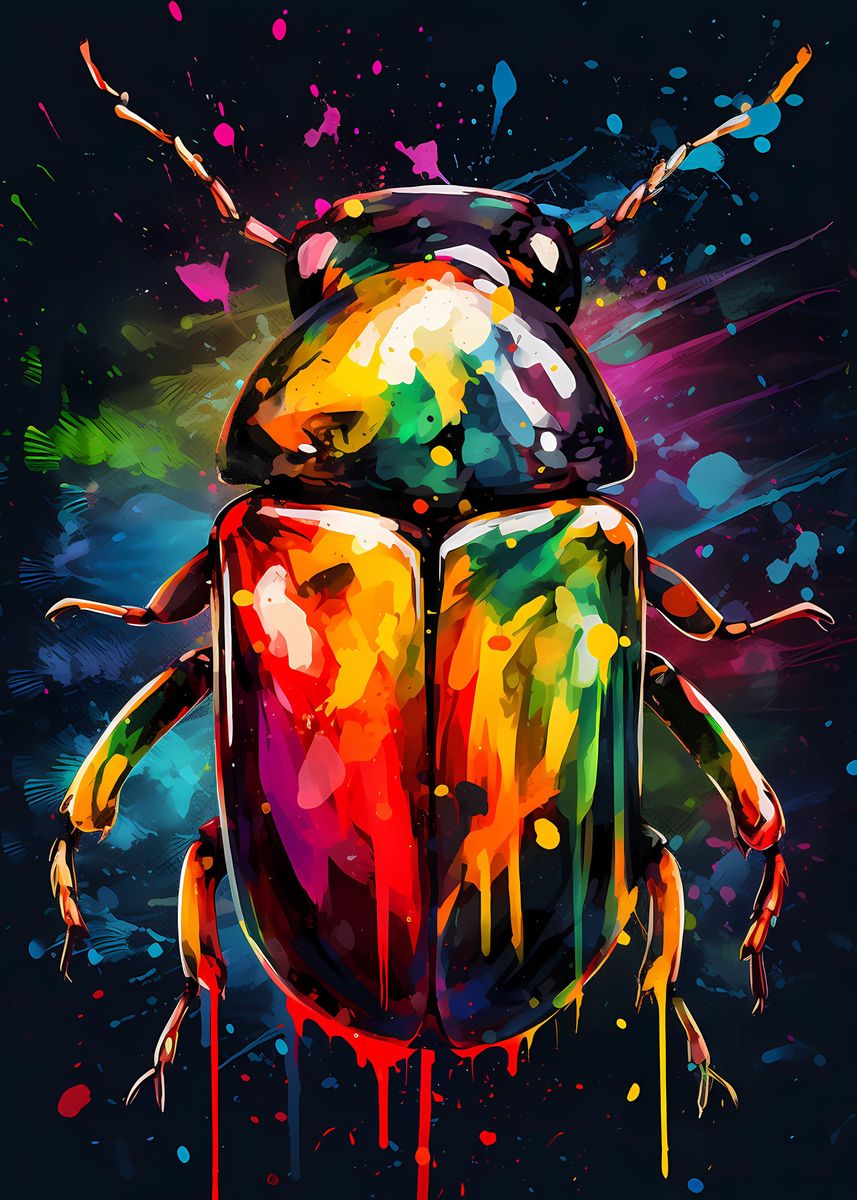 'Colorful Bug With Drips' Poster, picture, metal print, paint by Frank ...