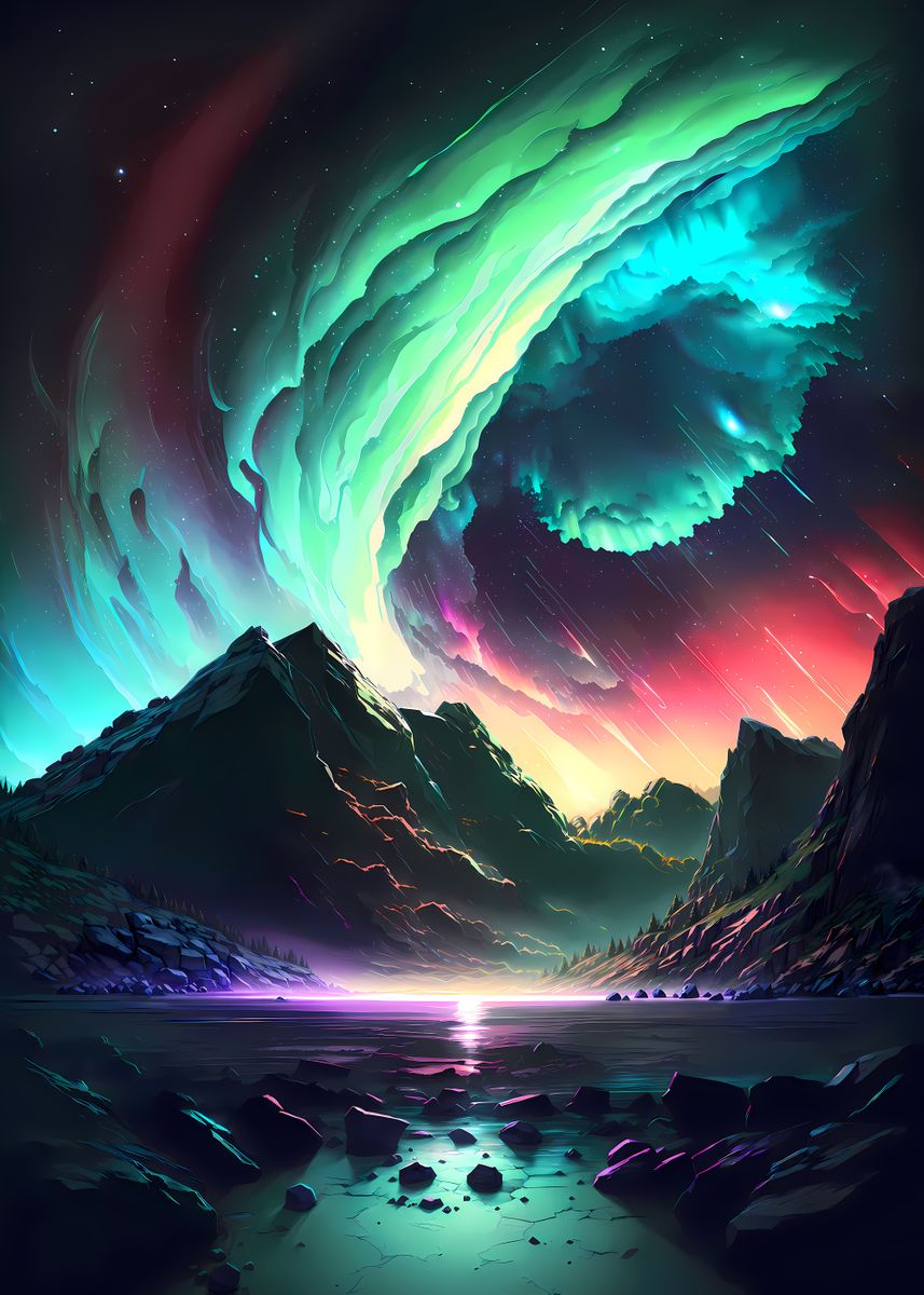 'Aurora Reflection Space' Poster, picture, metal print, paint by Luong ...