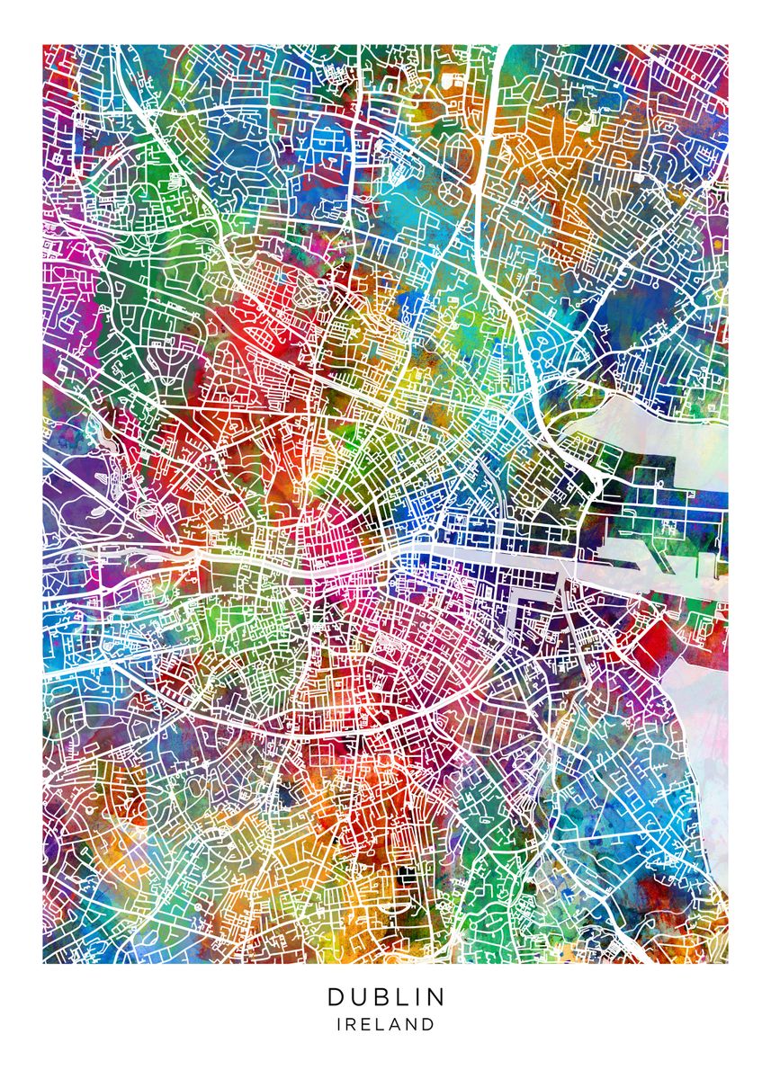 'Dublin Ireland Map' Poster, picture, metal print, paint by Michael ...
