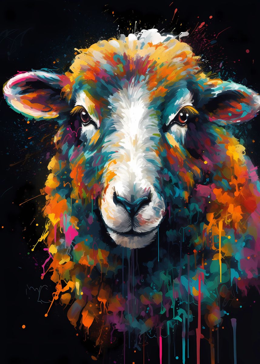 'Colorful Sheep' Poster, picture, metal print, paint by Frank Hirschle ...