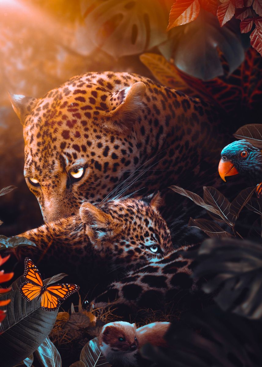 'Leopard mother and baby' Poster, picture, metal print, paint by Gen Z ...