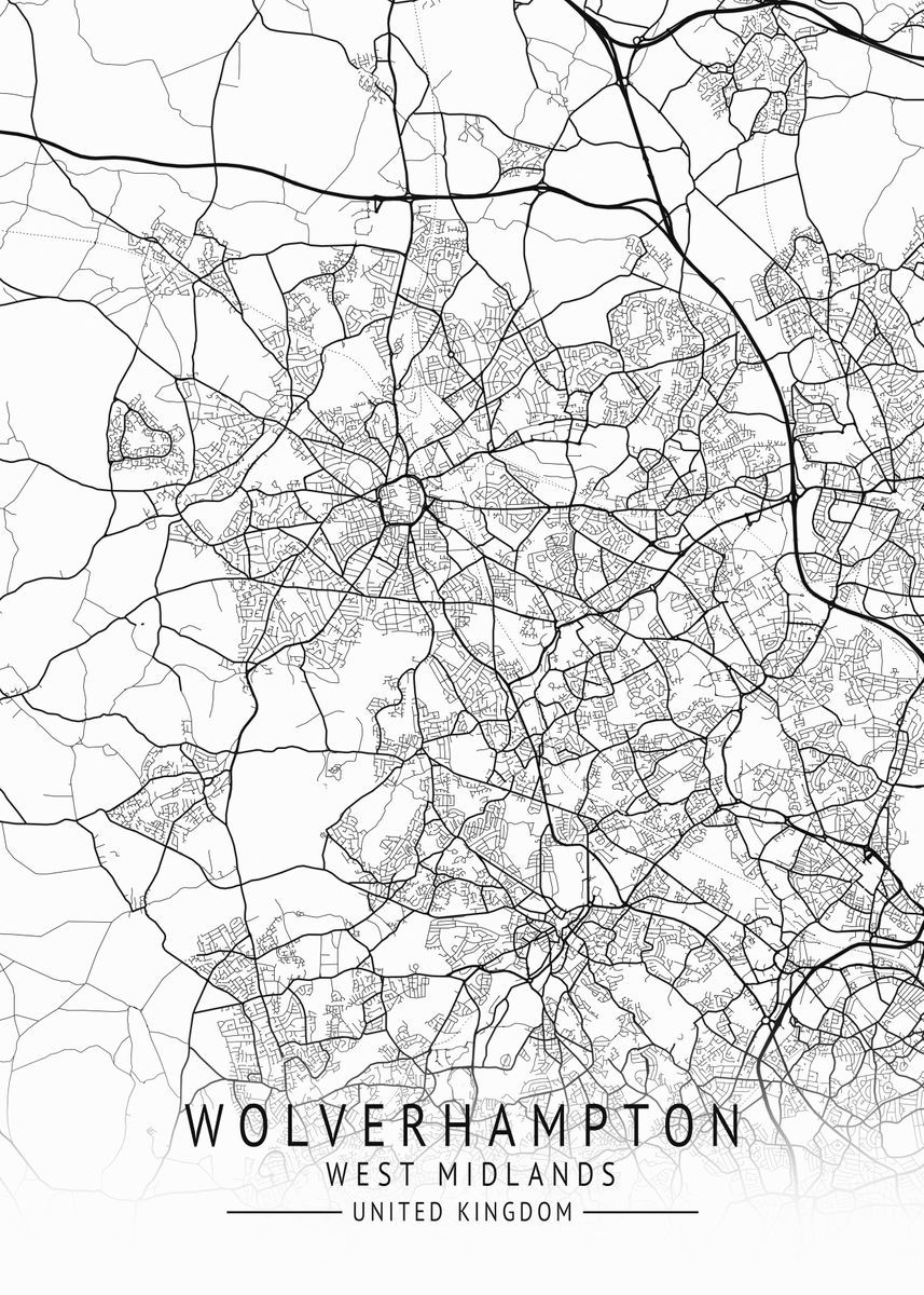 'Wolverhampton UK City Map' Poster, picture, metal print, paint by Gigi ...