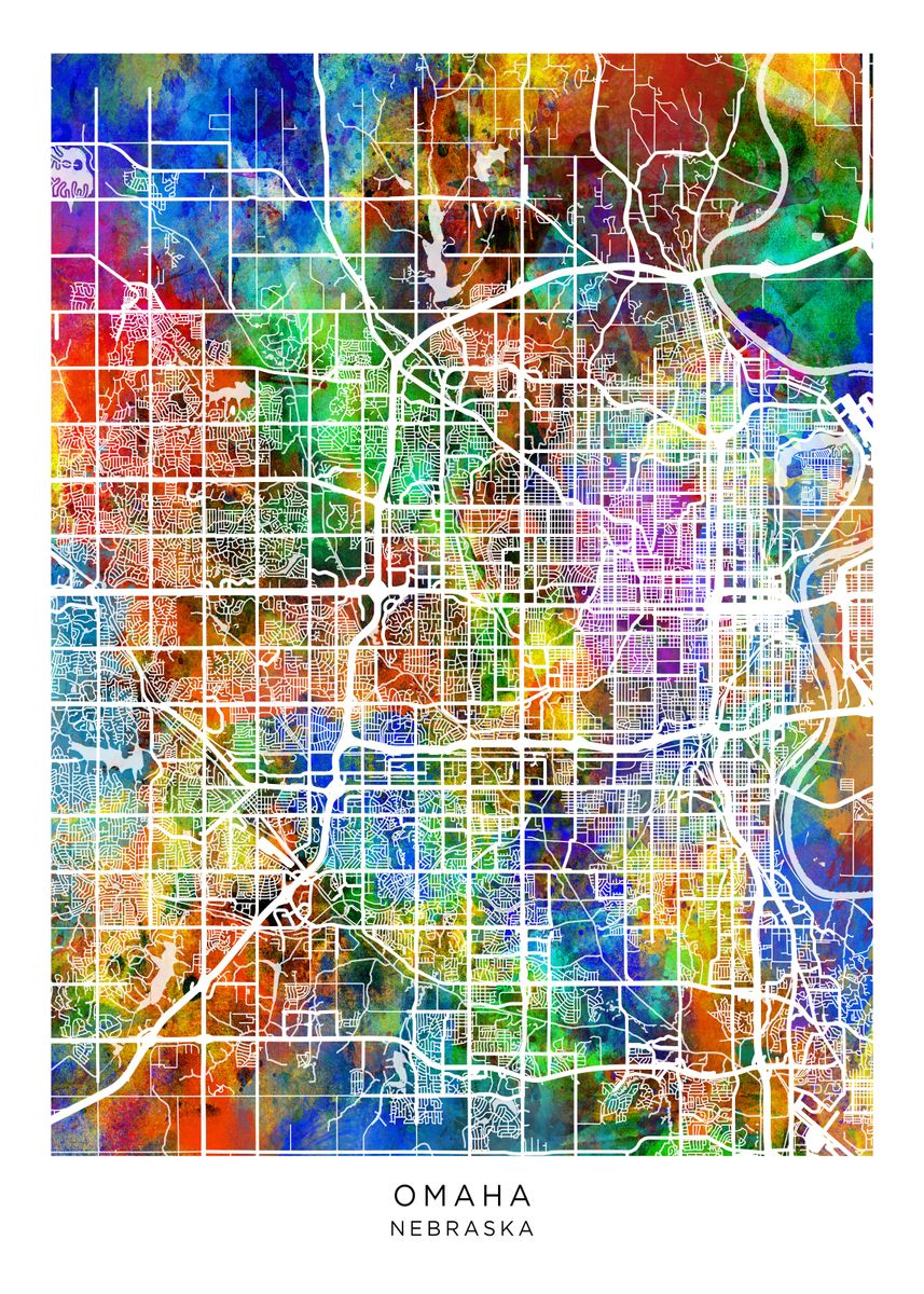 'Omaha Nebraska Map' Poster, picture, metal print, paint by Michael ...