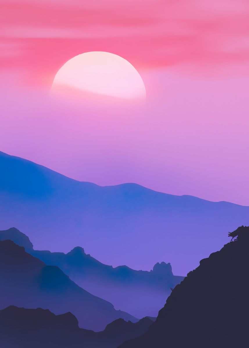 'Pink Sunset' Poster, picture, metal print, paint by maxdesign | Displate