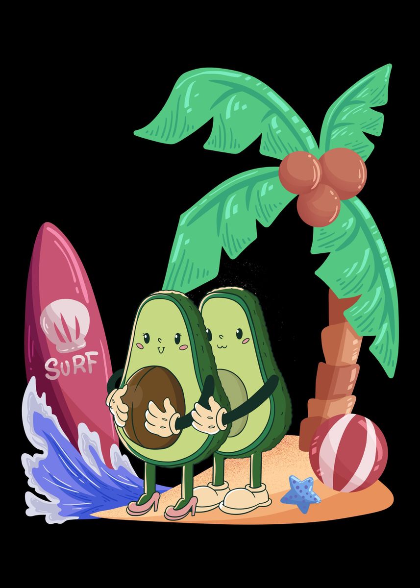 'Avocado vacation island' Poster, picture, metal print, paint by ...