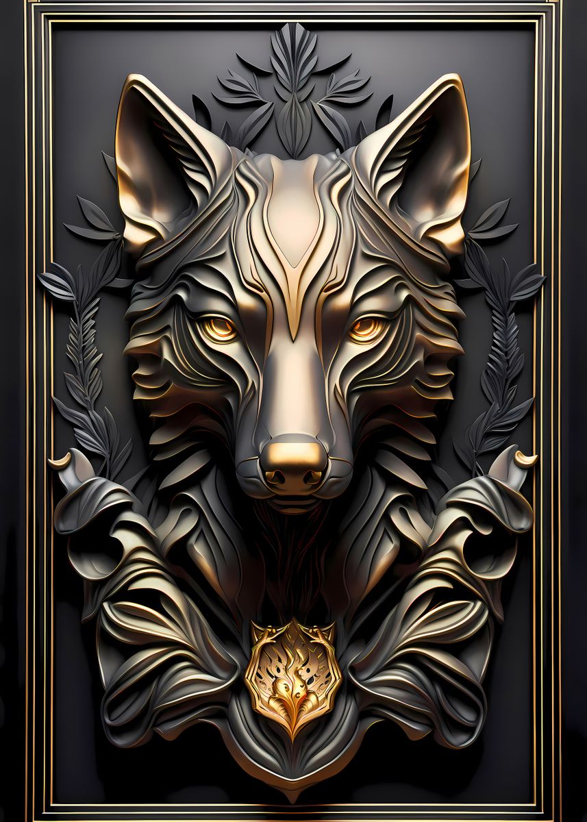 'Epic Golden Wolf Statue' Poster, picture, metal print, paint by Luong ...