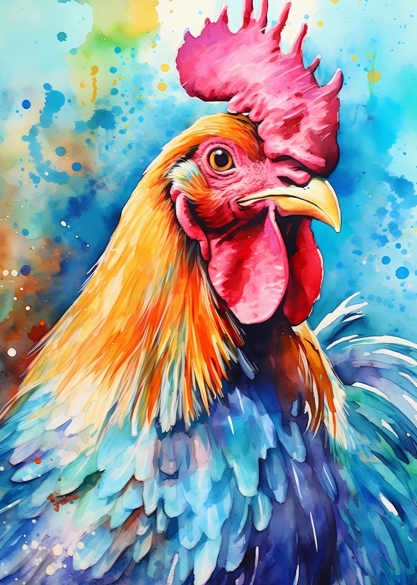 'Chicken Watercolor' Poster, picture, metal print, paint by DecoyDesign ...