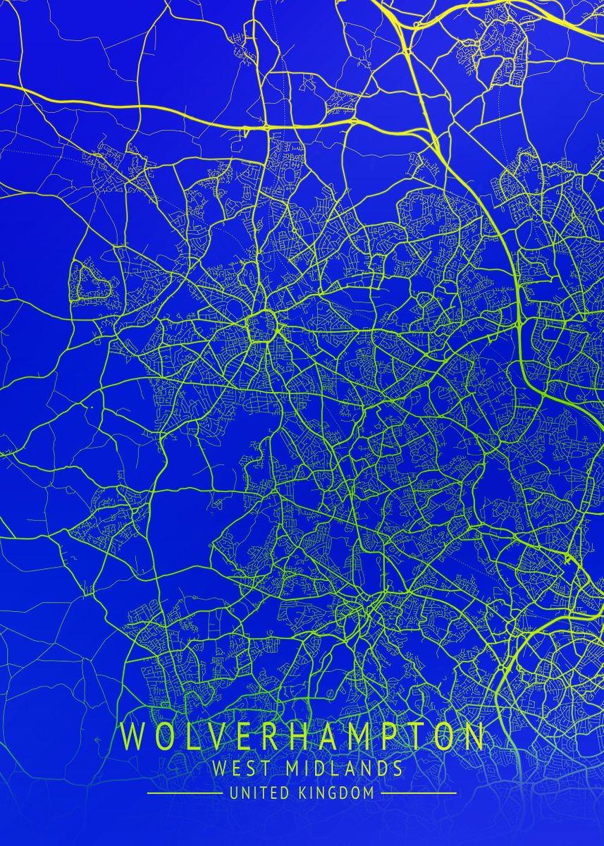 'Wolverhampton UK City Map' Poster, picture, metal print, paint by Gigi ...